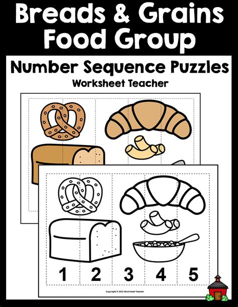 breads and grains food group number sequence puzzles made by teachers