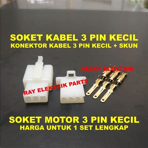 Jual Soket Motor 3 Pin Kecil Nylon Skun Socket Konektor Kabel 3 Pin