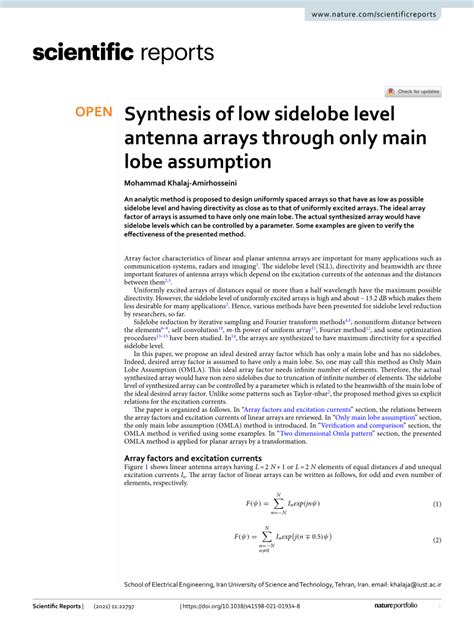 pdf synthesis of low sidelobe level antenna arrays through only main lobe assumption
