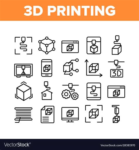 3d Printing Processing Collection Icons Set Vector Image