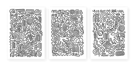 우아한 검은색 선의 추상 획 모양으로 설정된 현대적인 인쇄 가능한 두들 벡터 프리미엄 벡터