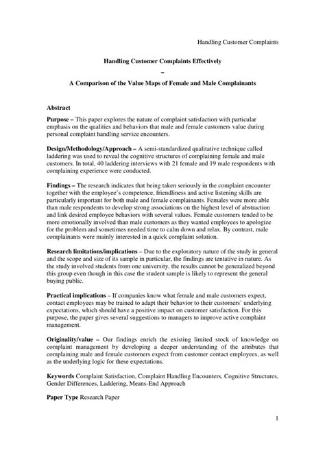 pdf handling customer complaints effectively a comparison of the