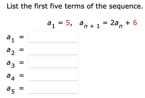 solved list the first five terms of the sequence