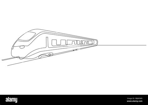 Modern High Speed Train In Continuous Line Art High Speed Bullet Train On Tracks Stock Vector