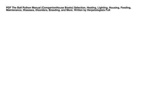 Pdf The Ball Python Manual Companionhouse Books Selection Heating