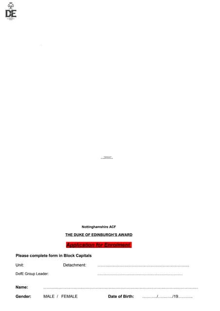 Notts Acf Enrolment Form Dofe Pdf