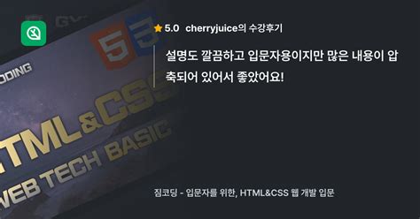cherryjuice님의 생생한 수강평 입문자를 위한 htmlandcss 웹 인프런 수강평