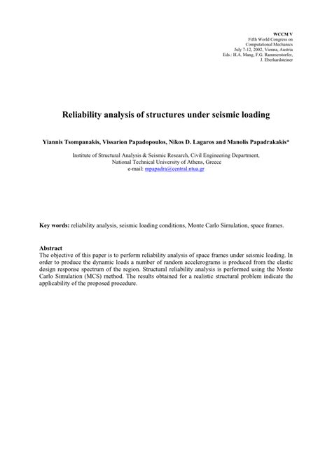 pdf reliability analysis of structures under seismic loading