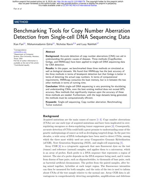 Pdf Benchmarking Tools For Copy Number Aberration Detection From