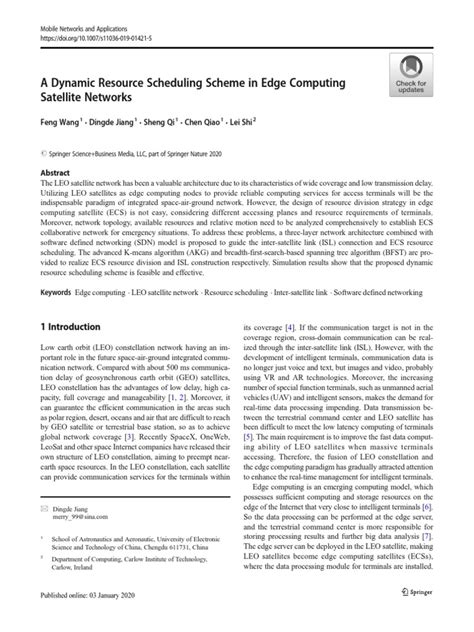 A Dynamic Resource Scheduling Scheme In Edge Computing Satellite Networks Pdf