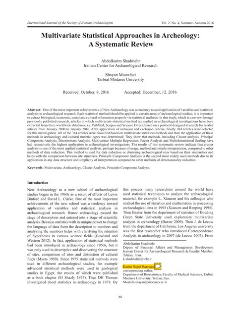 Pdf Multivariate Statistical Approaches In Archeology A Systematic Review