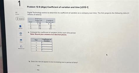 [solved] problem 13 9 algo coefficient of variation and