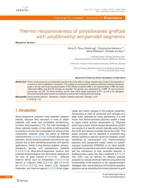 Pdf Thermo Responsiveness Of Polysiloxanes Grafted With Polydimethyl