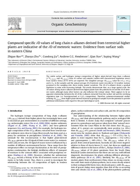 Pdf Compound Specific Dd Values Of Long Chain N Alkanes Derived From