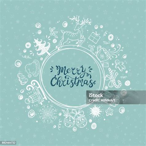 즐거운 성탄절 손 글자 붓글씨와 홀리데이 벡터 둥근 프레임의 크리스마스 장식 크리스마스 인사말 카드 서식 파일입니다 행복 한 겨울 방학 포스터입니다 크리스마스 화 환입니다