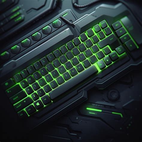 Premium Photo There Is A Computer Keyboard With Green Lights On It Generative Ai