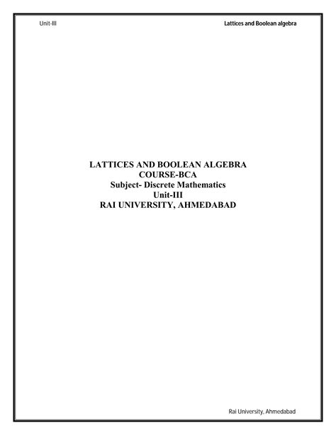 Bca Semester Ii Discrete Mathematics Unit Iii Lattices And Boolean Algebra Pdf