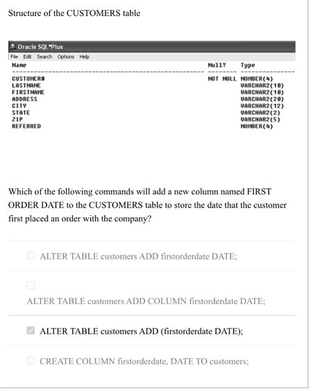 Solved Structure Of The Customers Table Which Of The