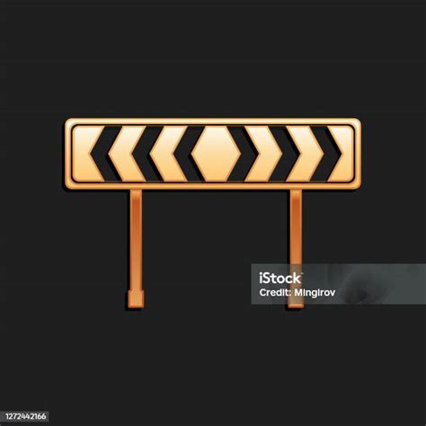 검은 색 배경에 격리 된 골드 안전 바리케이드 기호 아이콘 교통 표지판 도로 도로 블록 표지판 긴 그림자 스타일 벡터 간판에 대한 스톡 벡터 아트 및 기타 이미지 Istock
