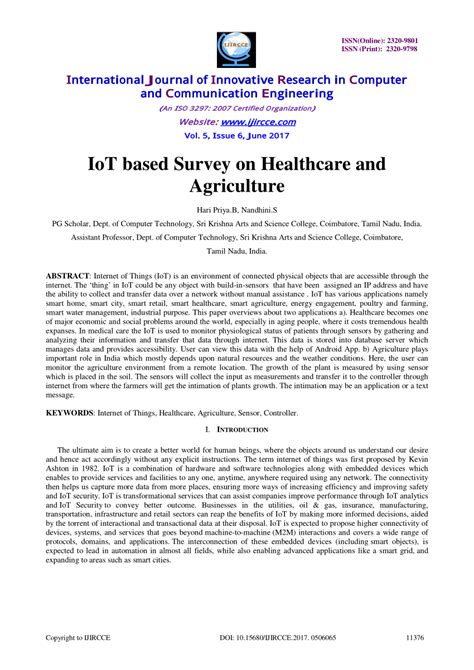 PDF IoT Based Survey On Healthcare And Agriculture