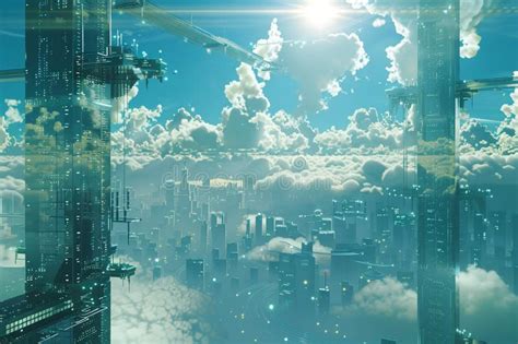 Cloud Cities Interconnected By Secure Bridges Of Data Each Structure An