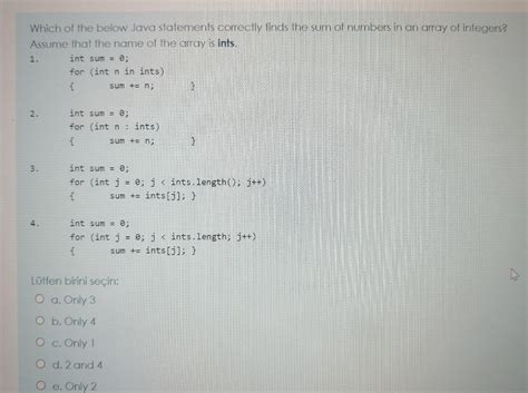 solved which of the below java statements correctly finds