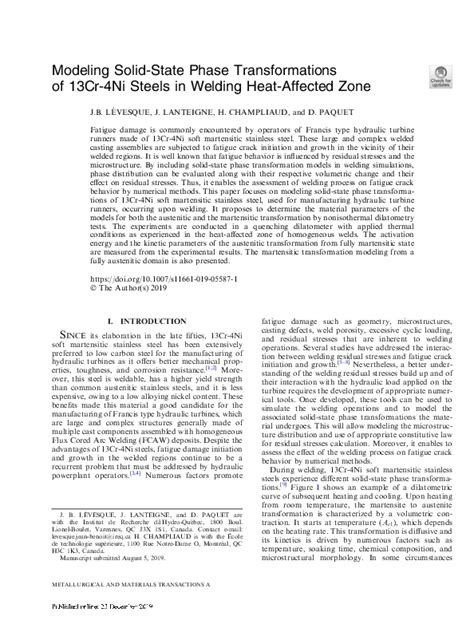 Pdf Modeling Solid State Phase Transformations Of 13cr 4ni Steels In Welding Heat Affected Zone