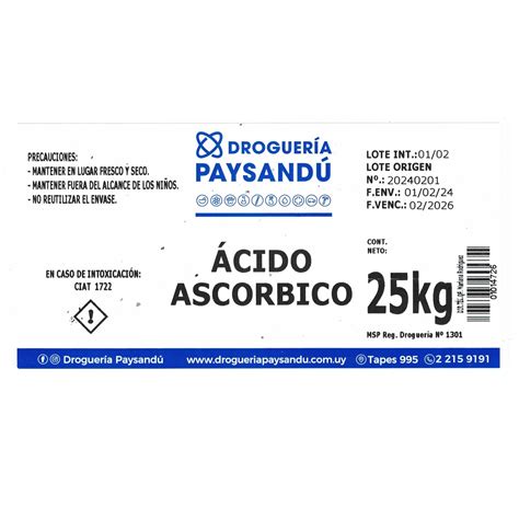 Ácido Ascórbico 25kg — Droguería Paysandú