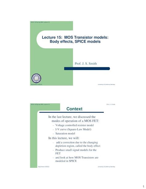 Pdf Lecture 15 Mos Transistor Models Body Effects Spice Modelsinst
