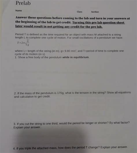 Solved Prelab Name Class Section Answer These Questions Chegg