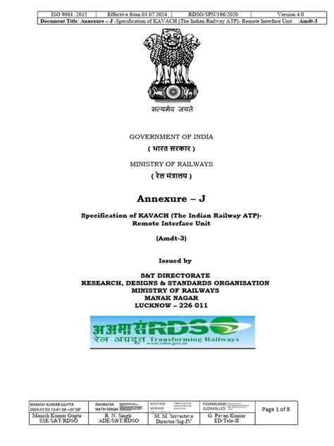annexure j specification of kavach the indian railway atp