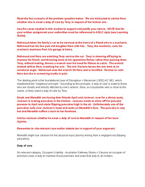 Torts Notes Problem Questions Read The Fact Scenario Of The Problem