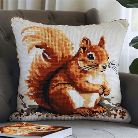 Squirrel Stamped Cross Stitch Pillow Case Kits For Adults 11 Count