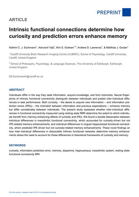 Pdf Intrinsic Functional Connections Determine How Curiosity And