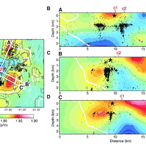 Vertical Cross Sections Through The Vpvs Model Along The Paths Shown