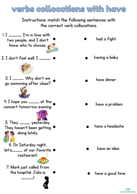 Verbs Collocations With Have Worksheet Interactive Worksheet