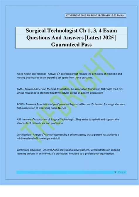 Surgical Technologist Ch 1 3 4 Exam Questions And Answers Latest 2025 Guaranteed Pass