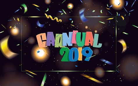 카니발 2019 배너 어두운 스파클 배경에 고립 된 브라질의 국가 색상에서 흐리게 색종이와 커버에 2019년에 대한 스톡 벡터 아트 및 기타 이미지 Istock
