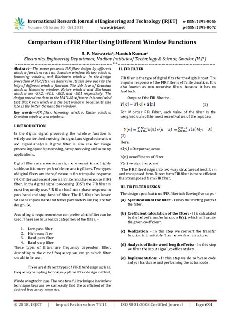 Pdf Irjet Comparison Of Fir Filter Using Different Window Functions
