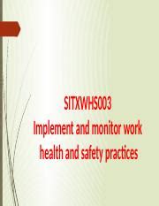 SITXWHS003 PPT Pptx SITXWHS003 Implement And Monitor Work Health And Safety Practices