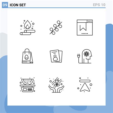 Set Of 9 Vector Outlines On Grid For Card Egg Bookmark Easter Shopping Bag Editable Vector