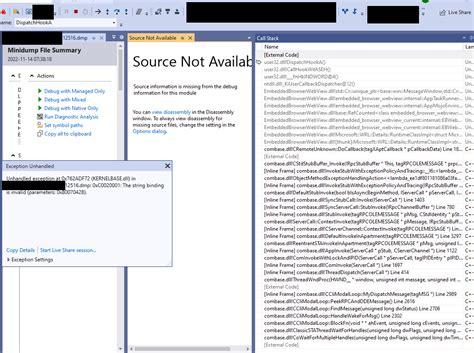 String Binding Invalid Dumps Created At Embedded Browser Shutdown Issue