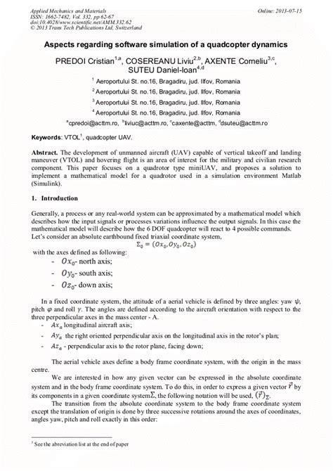 Aspects Regarding Software Simulation Of A Quadcopter Dynamics Scientificnet