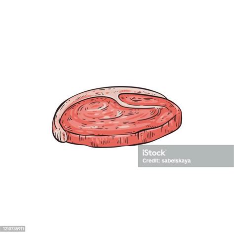 돼지 고기 또는 쇠고기 고기 조각 아이콘 만화 벡터 스케치 일러스트 레이션 격리 가축에 대한 스톡 벡터 아트 및 기타 이미지 가축 계획 고기 Istock