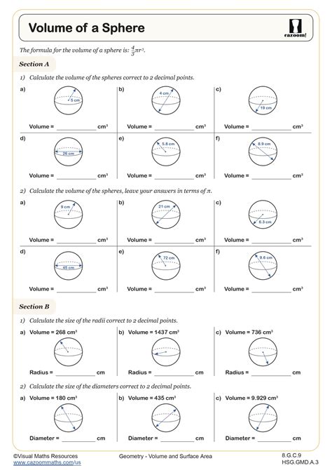 Volume Of A Sphere Worksheet Fun And Engaging 8th Grade Math I
