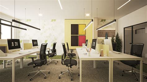 인테리어 디자인 사무실의 컴퓨터 생성 이미지입니다 건축 시각화 3d 렌더링 스톡 사진 0명에 대한 스톡 사진 및 기타 이미지 Istock