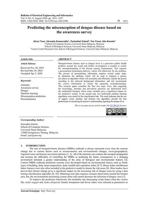 Predicting The Misconception Of Dengue Disease Based On The Awareness Survey Pdf