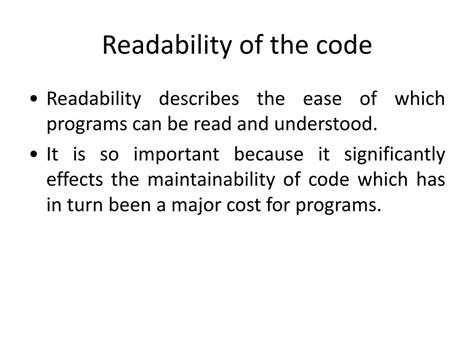 PPT Quality And Readability Of The Code PowerPoint Presentation Free Download ID