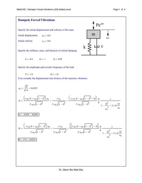Math Cad Damped Forced Vibrations Jcb Edited Pdf Physics Science