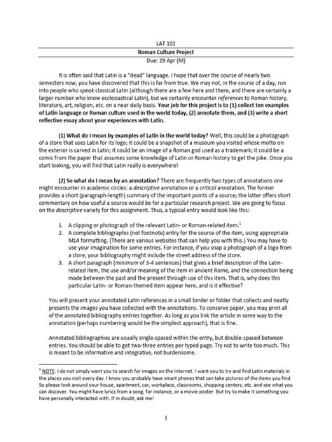 Cultural Project Assignment Paper Pdf Bibliography Latin